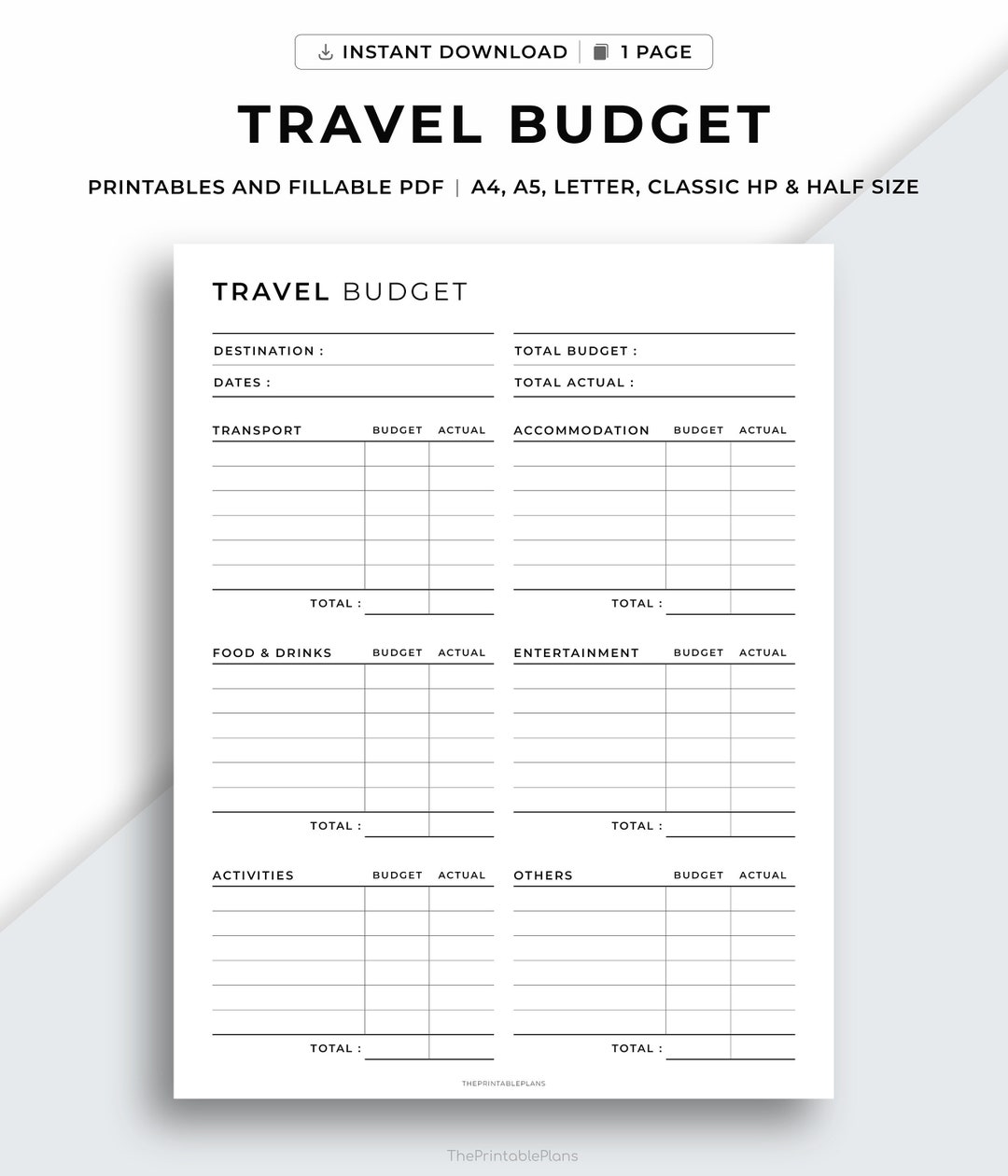 Travel Budget Planner Printable, Vacation Budget Planner, Expense Log ...