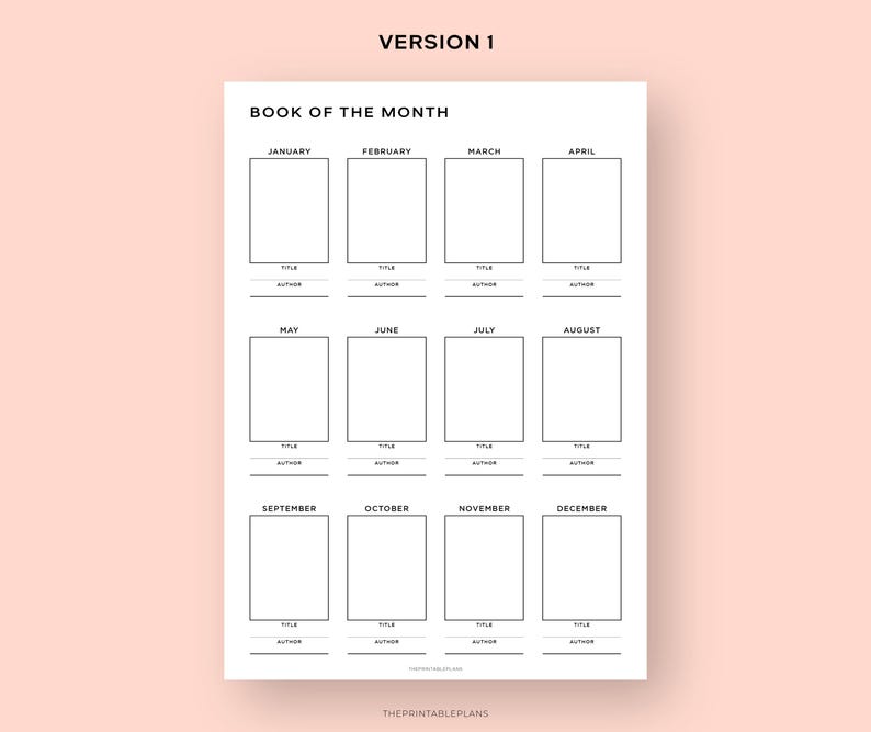 Book of the Month Planner Printable, Monthly Reading List Log Tracker ...