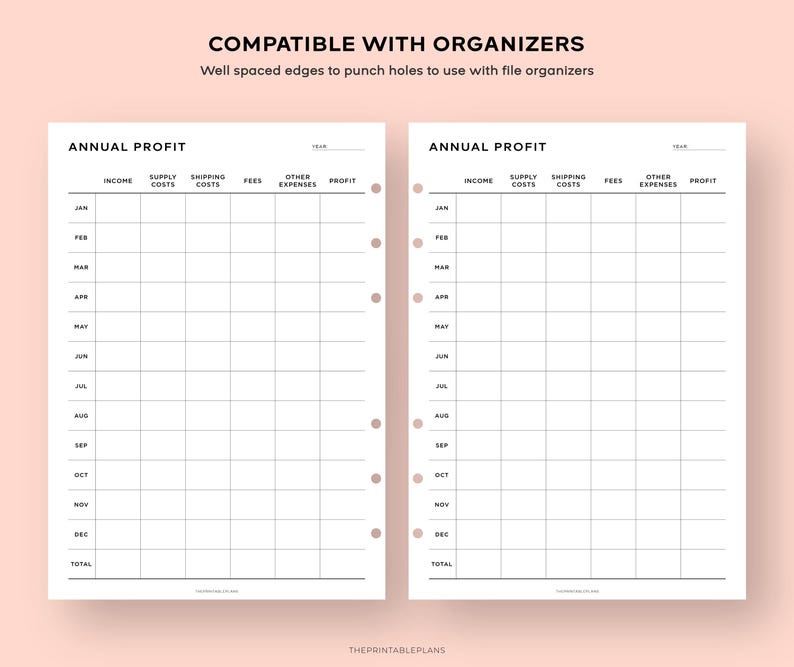 Annual Profit Tracker Printable, Business Profit Calculator, Business ...