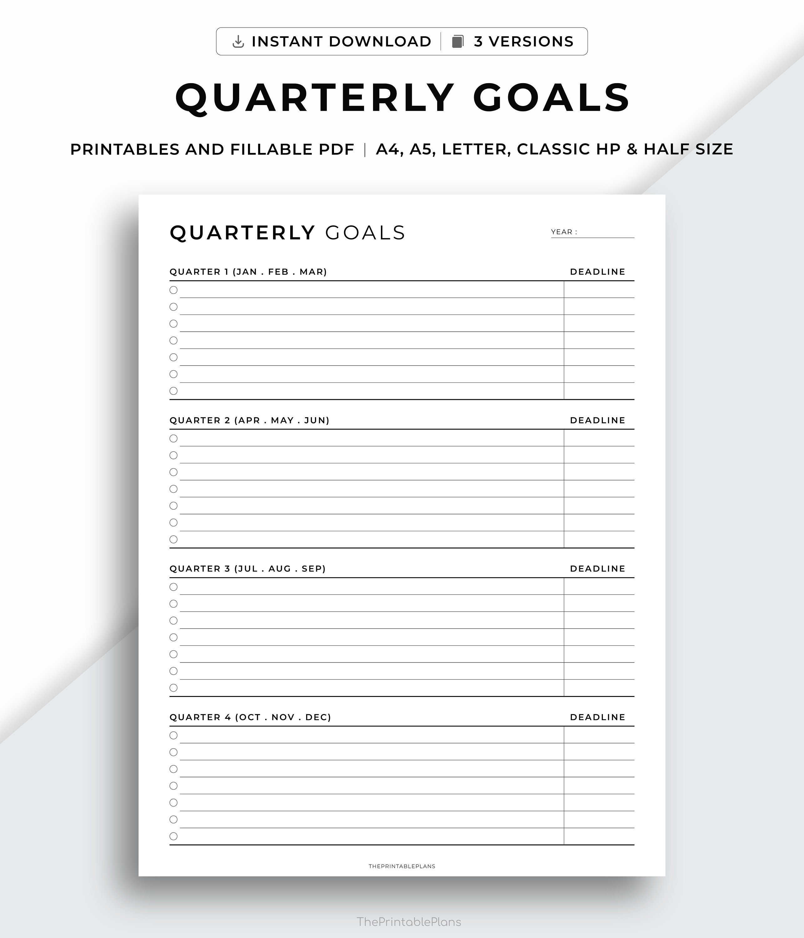 Quarterly Goals, Goal Planner Printable, Goal Setting, Goal Tracker, 3 ...