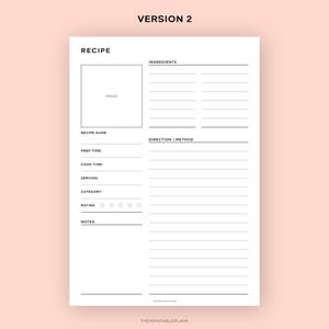 Recipe Book Template Printable, Blank Recipe Page, Cook Book Journal ...