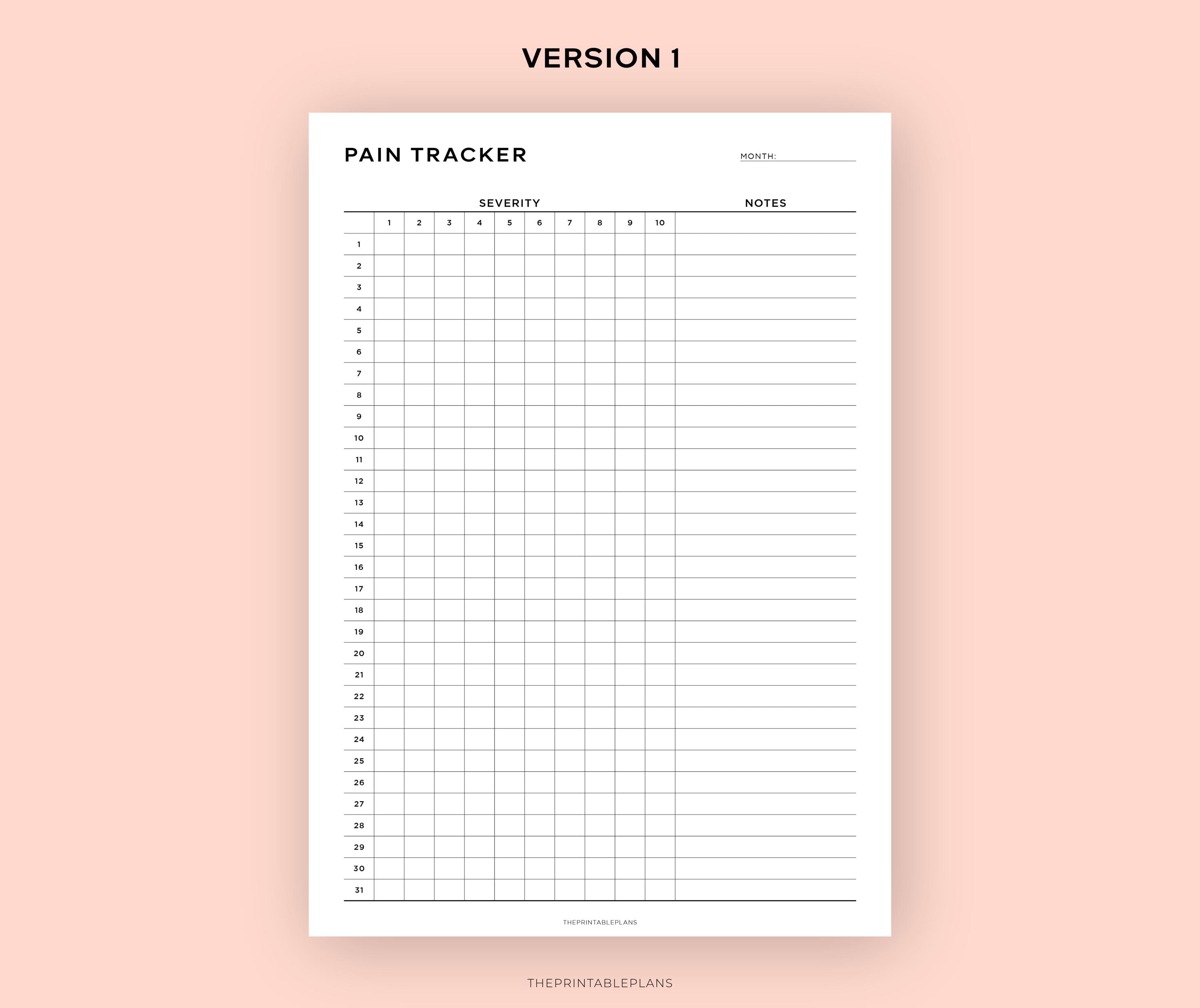 Monthly Pain Tracker Printable Template, Pain Log, Track Daily Pain ...