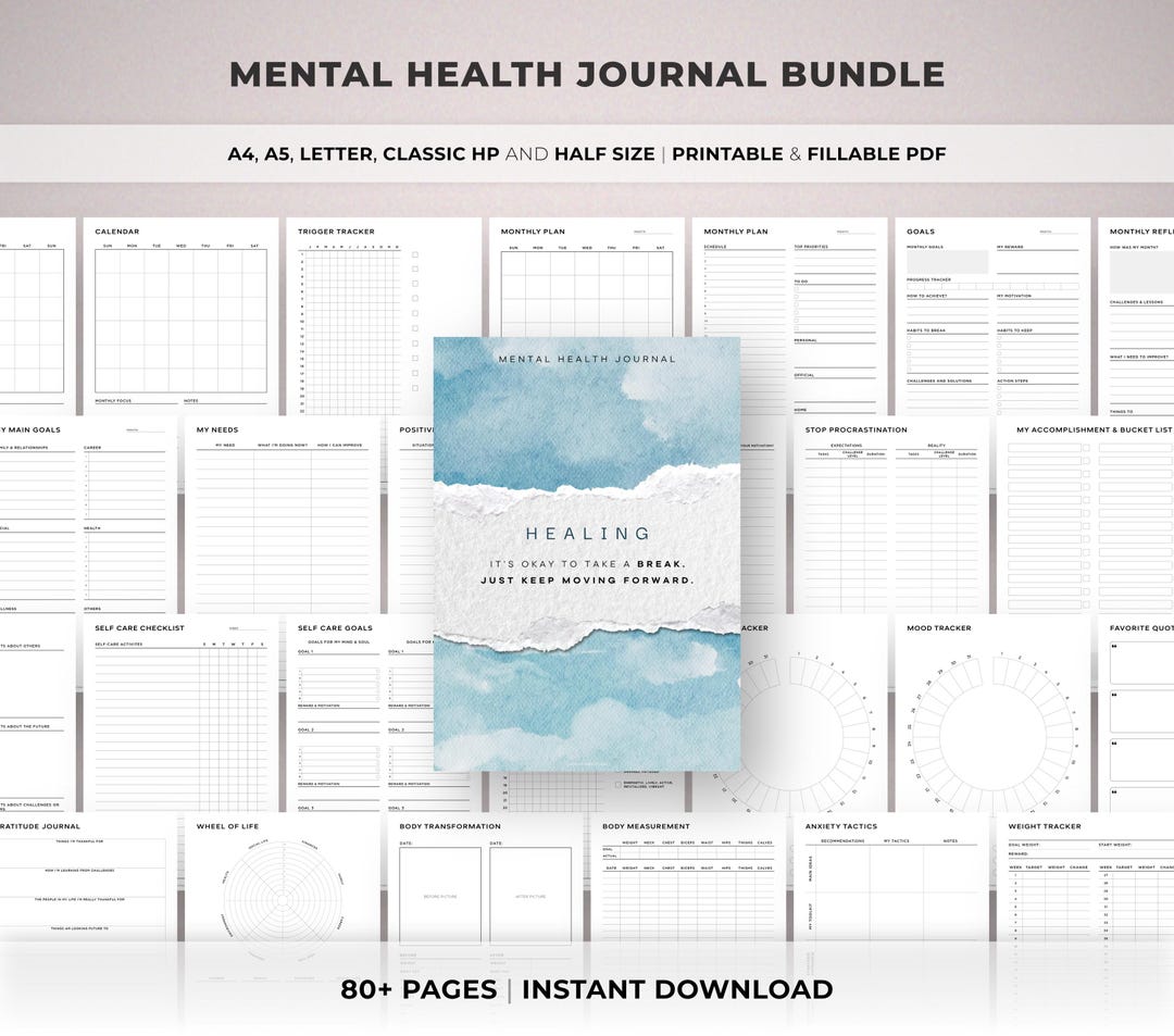 Mental Health Journal Bundle Printable, Mindfulness & Wellness Binder ...