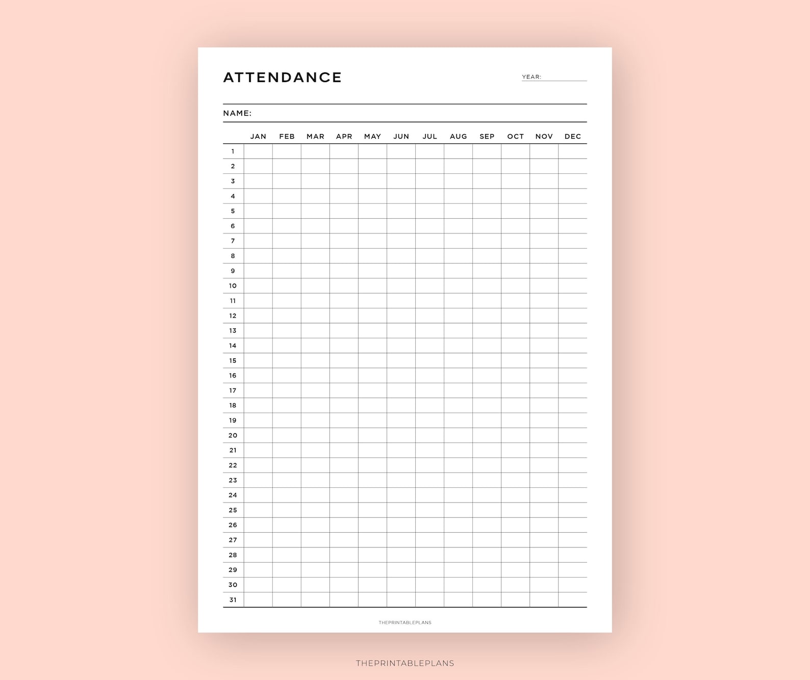 Attendance Tracker Printable, Attendance Sheet Template, Employees ...