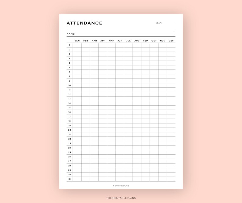 Attendance Tracker Printable, Attendance Sheet Template, Employees ...