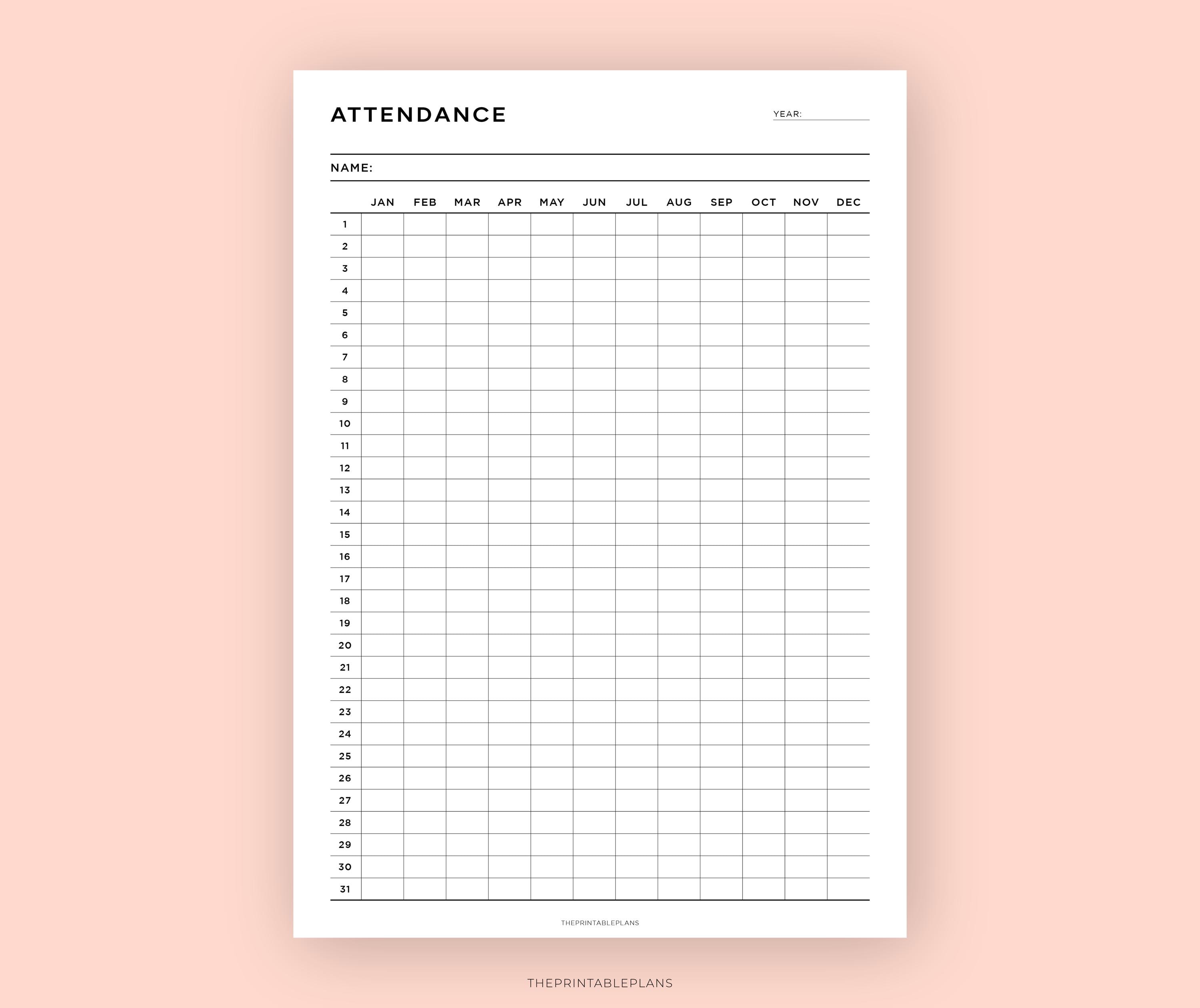 Attendance Tracker Printable, Attendance Sheet Template, Employees ...
