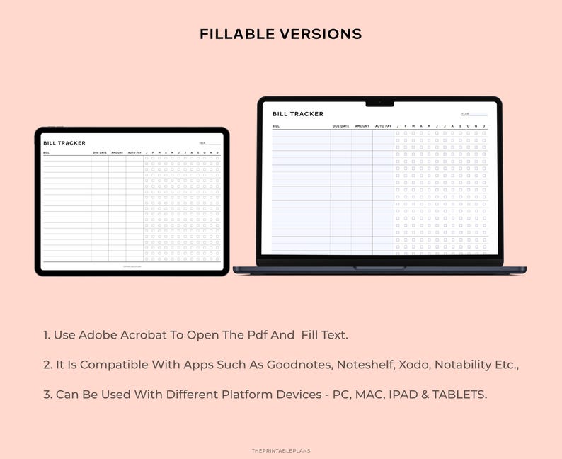 Yearly Bill Tracker Printable, Bill Payment Checklist, Bill Organizer ...