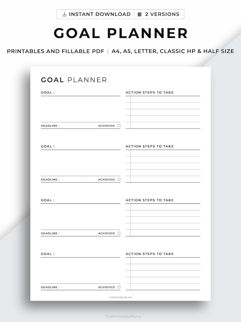 Goal Planner Printable, Goal Setting Planner, Goal Progress ...