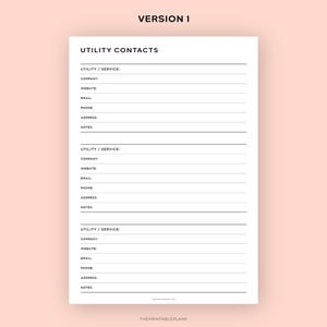 Utility Contacts Template Printable, Service Provider List (a4/a5 ...