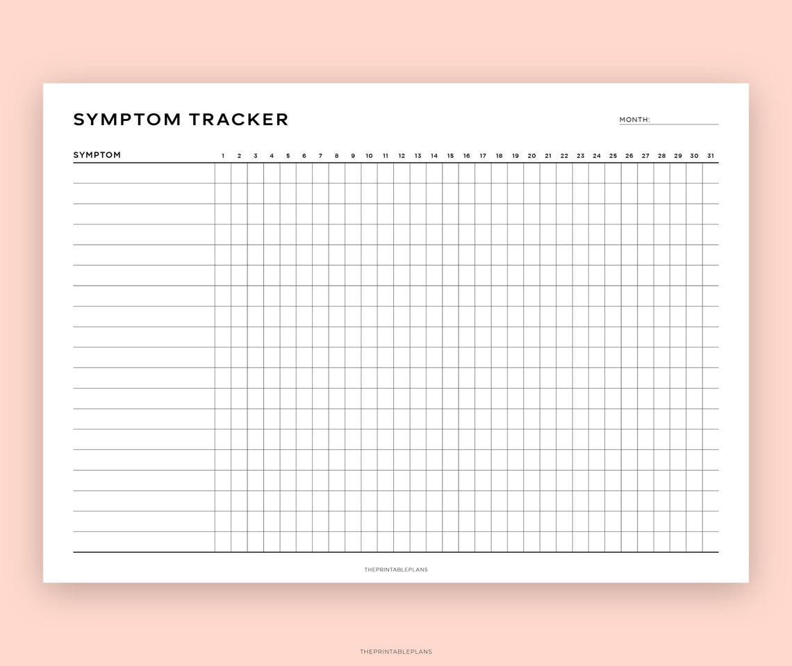Symptom Tracker Printable Landscape, Symptoms Journal, Medical Planner ...