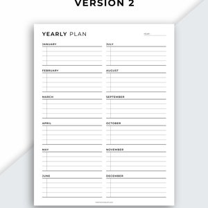 Minimalist Yearly Planner Year at a Glance Annual Overview Task Planner ...