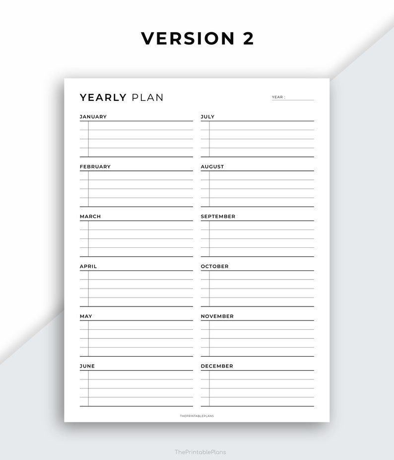 Minimalist Yearly Planner Year at a Glance Annual Overview Task Planner ...