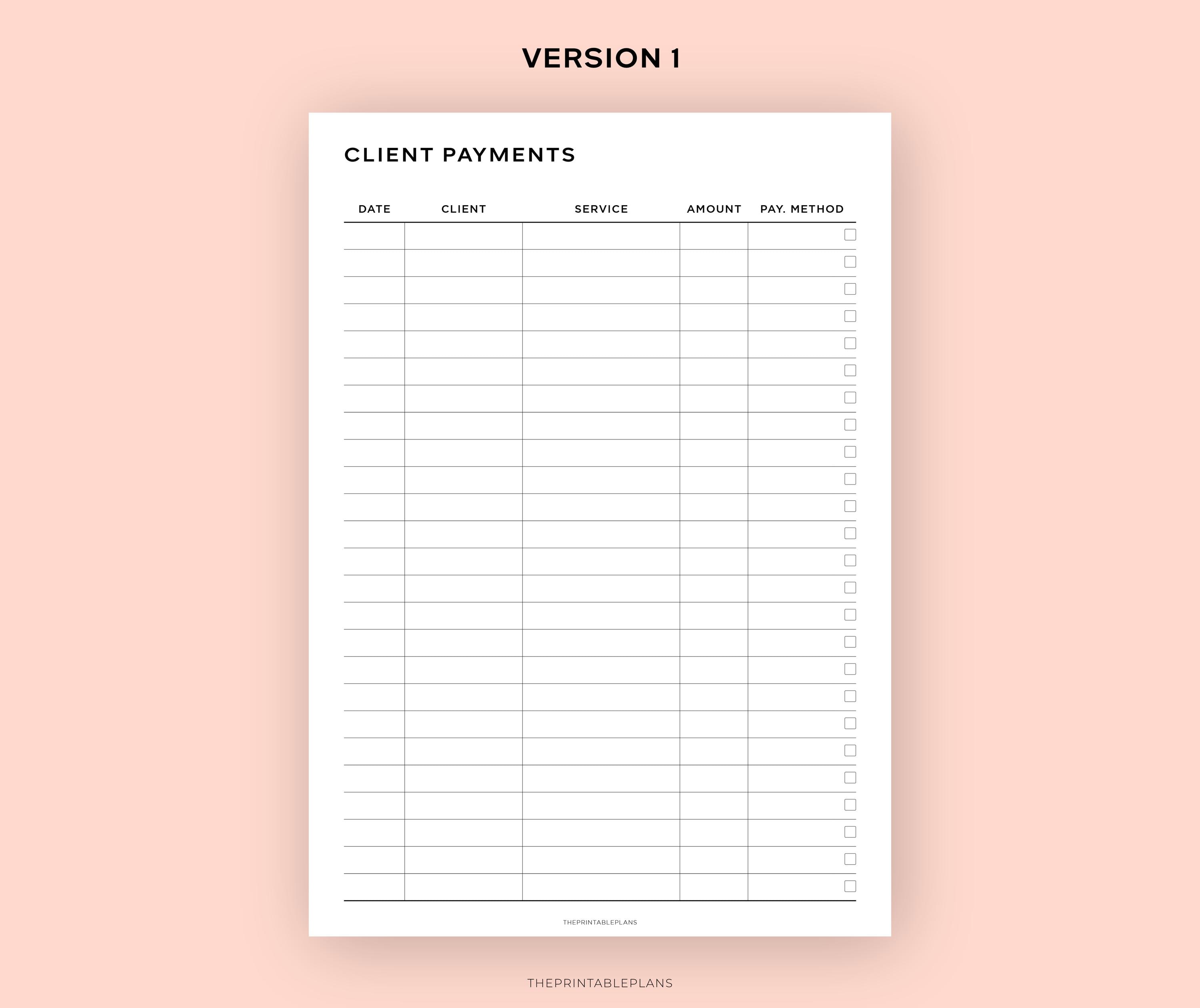 Client Payment Tracker Printable, Client Payment Log, Client Service ...