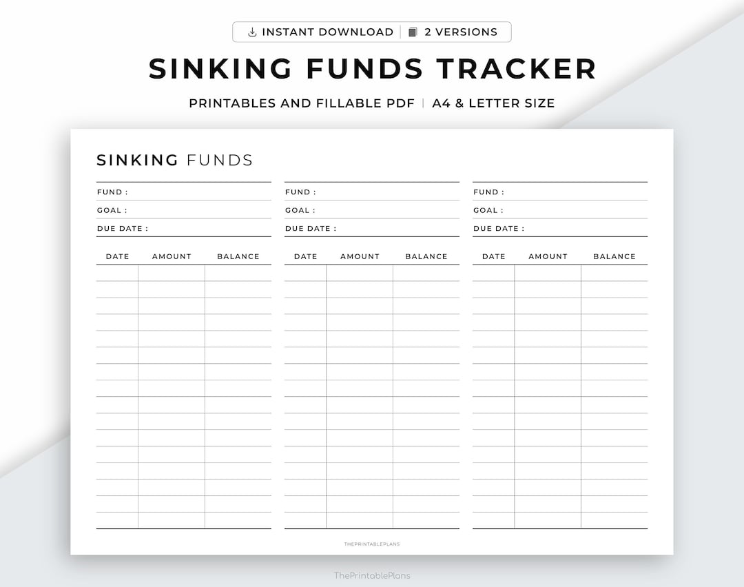 Sinking Funds Tracker Landscape, Savings Tracker Printable, Savings ...