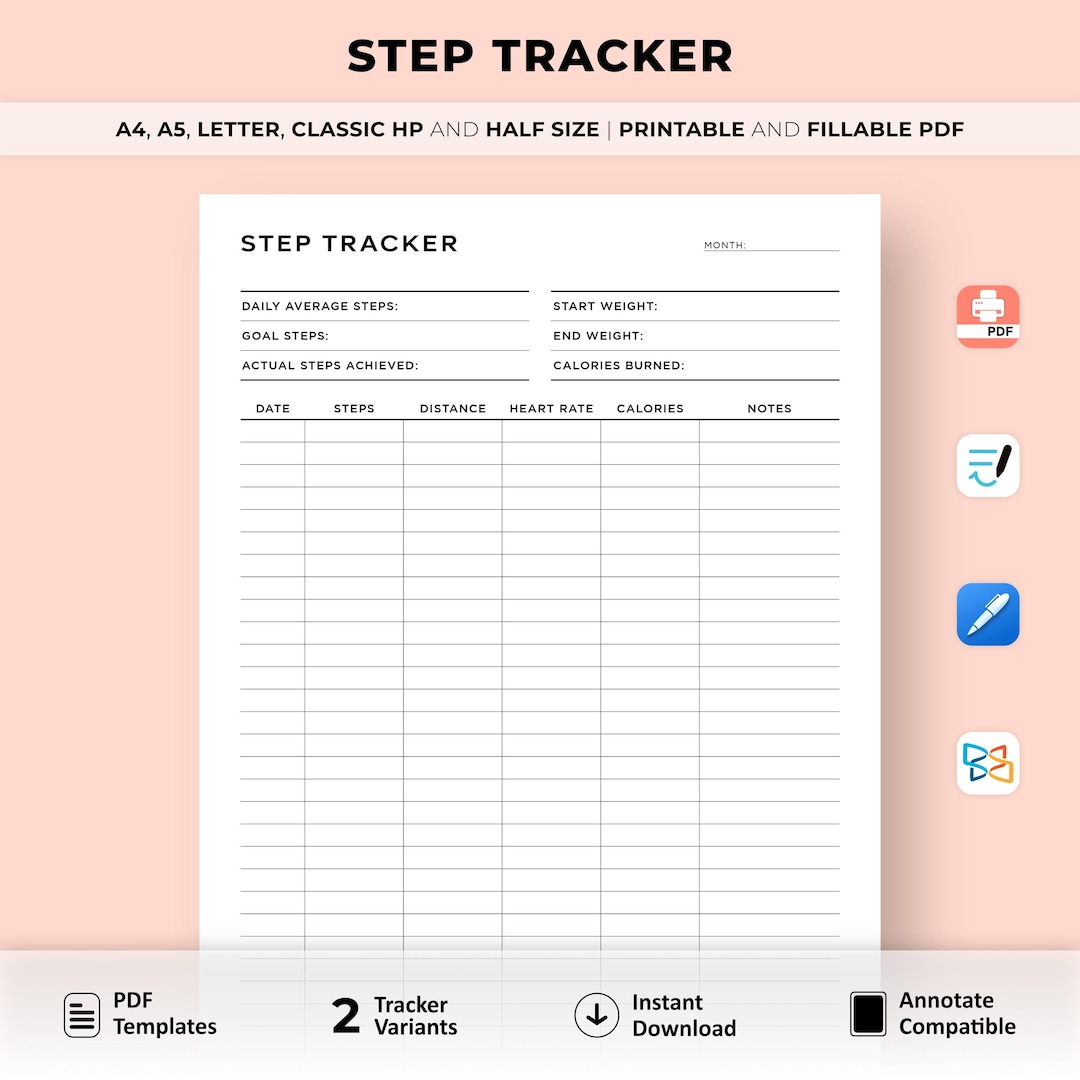 Monthly Step Tracker Printable, Step Log Template, Walking Journal ...