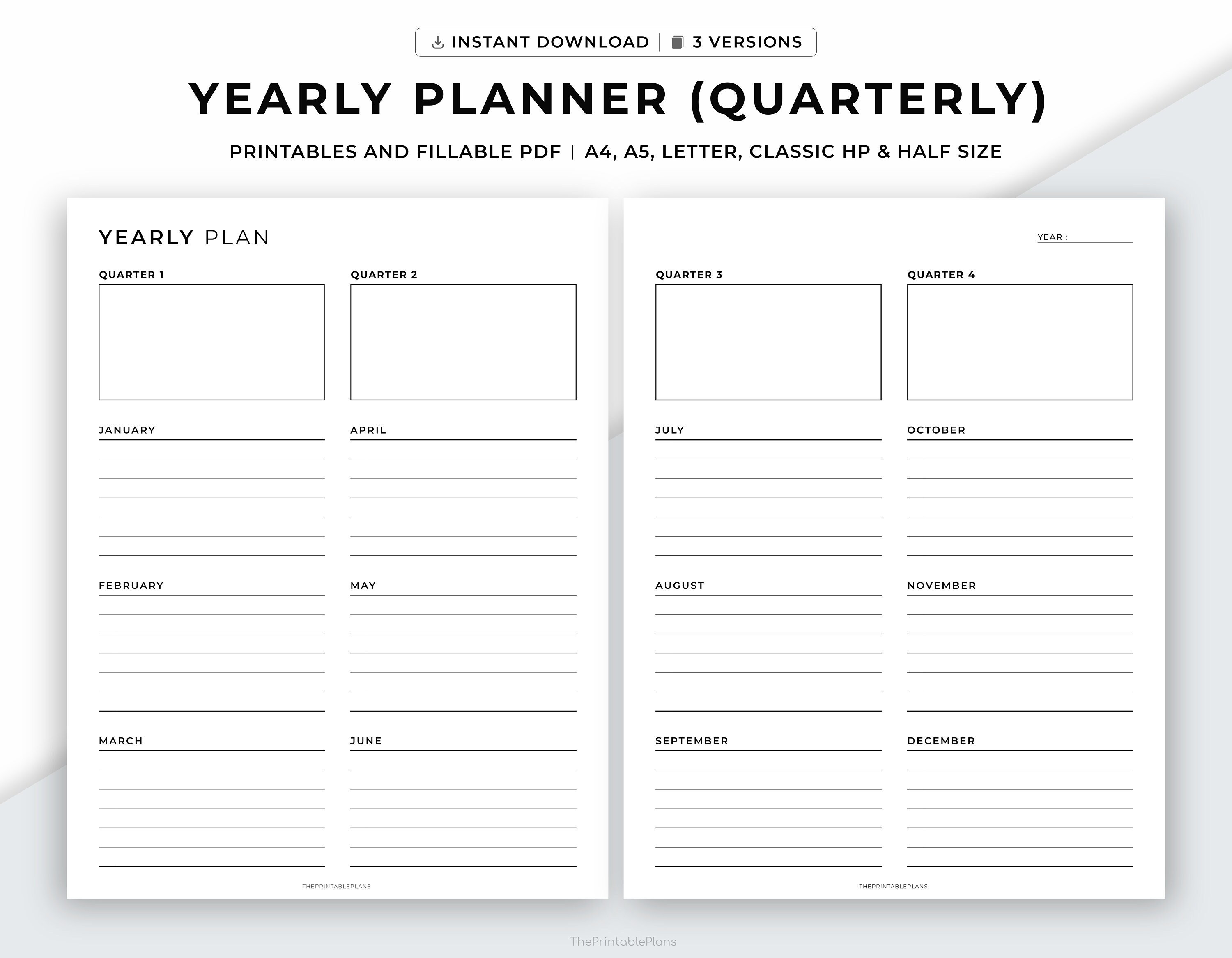 Yearly Planner Printable, Quarterly Planner, Productivity Planner, Goal ...