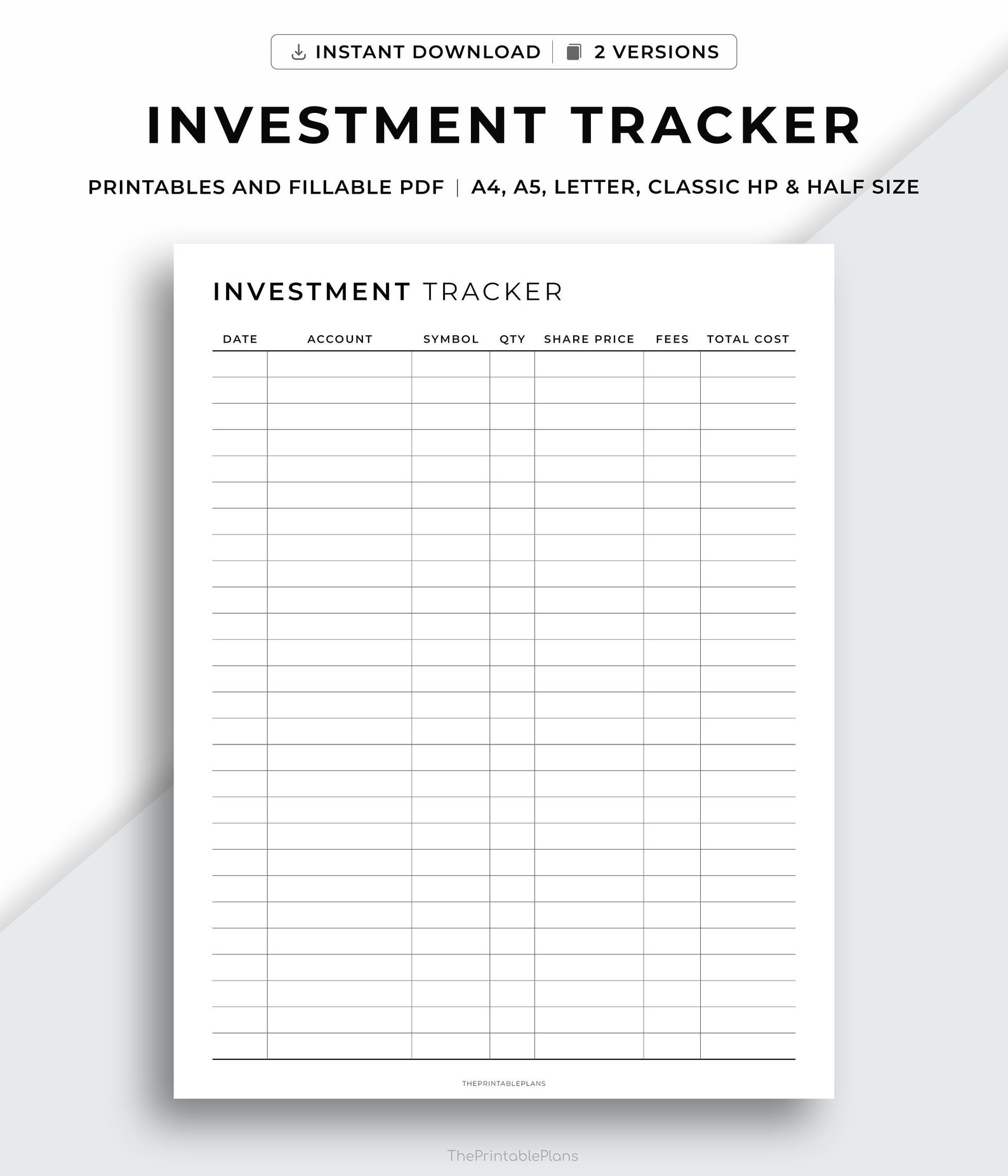 Investments Tracker Printable, Investment Planner, Investments ...
