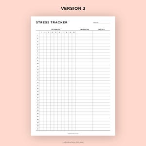Stress Tracker Printable, Monthly Stress Log, Stress Severity Tracker ...
