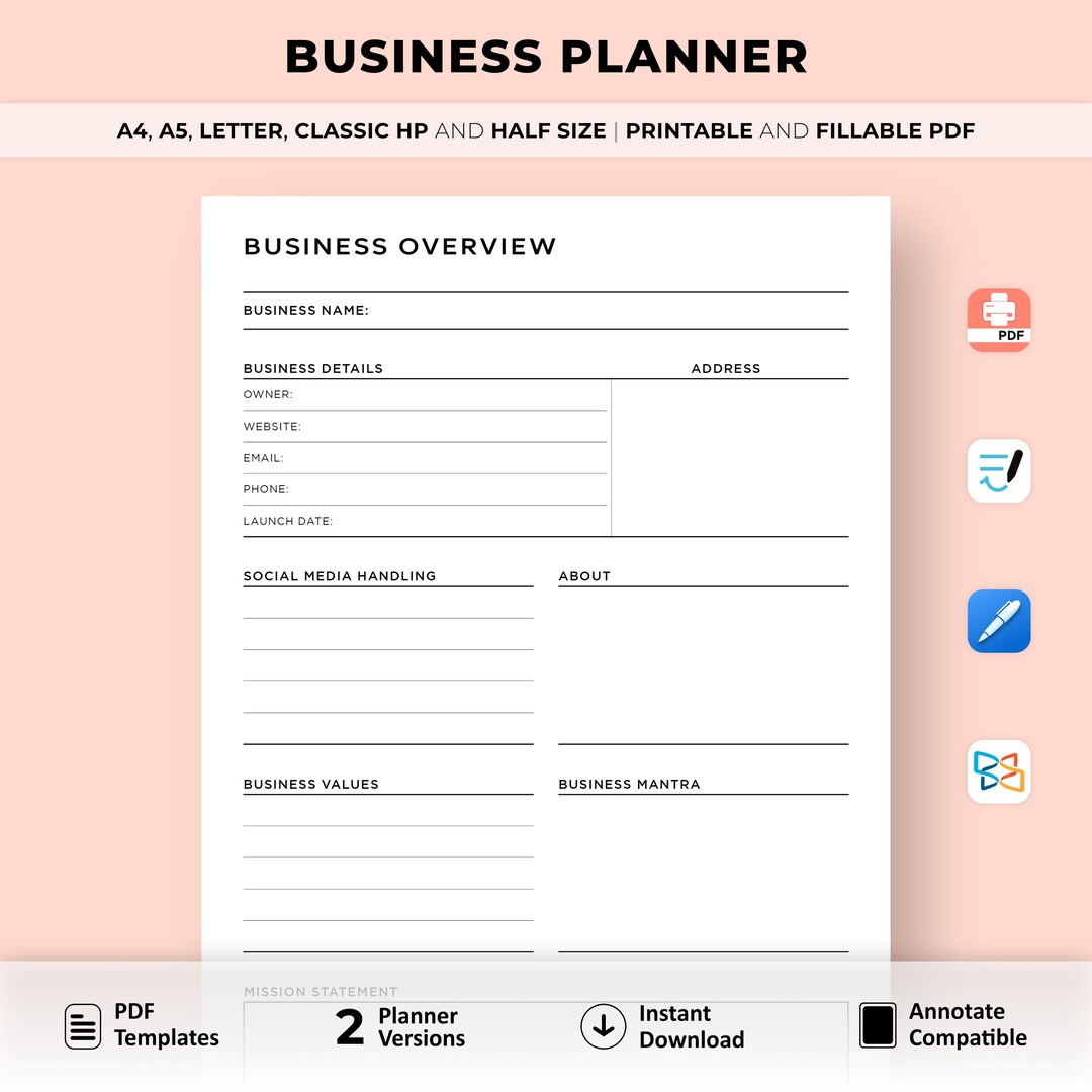 Business Planner Printable, Business Overview, Small Business Summary ...