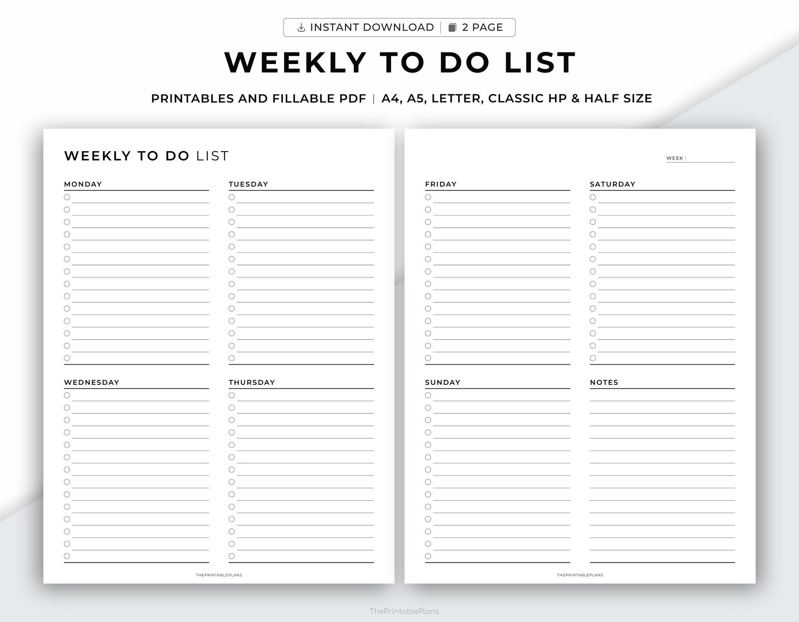 Weekly to Do List 2 Pages Printable, Weekly Task List, Weekly Checklist ...