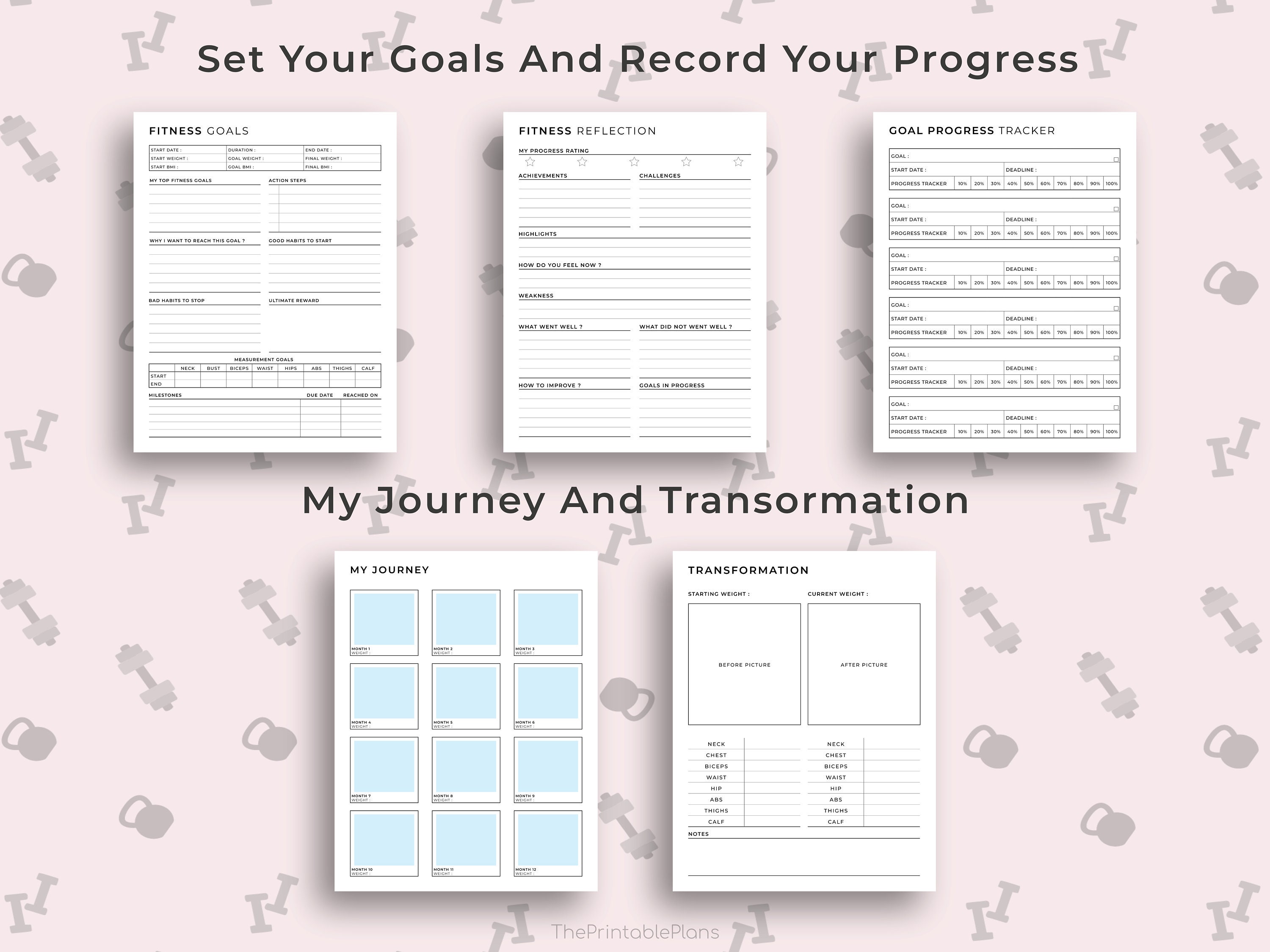 Printable Health and Fitness Planner Bundle Fitness Journal - Etsy UK