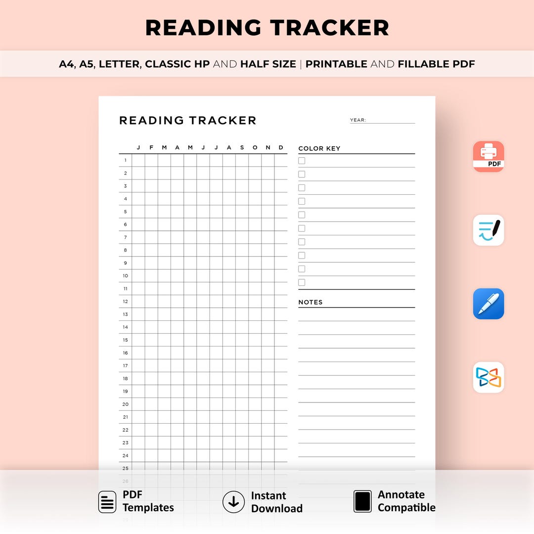 Reading Tracker Printable, Yearly Reading Tracker, Reading Log, A4/a5 ...