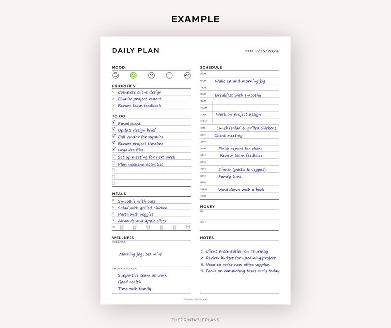 Daily Work Planner, Office Planner Printable, Work From Home, Daily ...