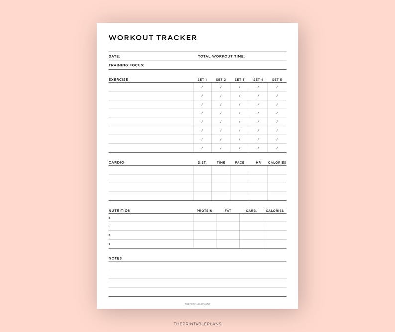 Workout Tracker Printable, Daily Exercise Log, Fitness Journal, Workout ...