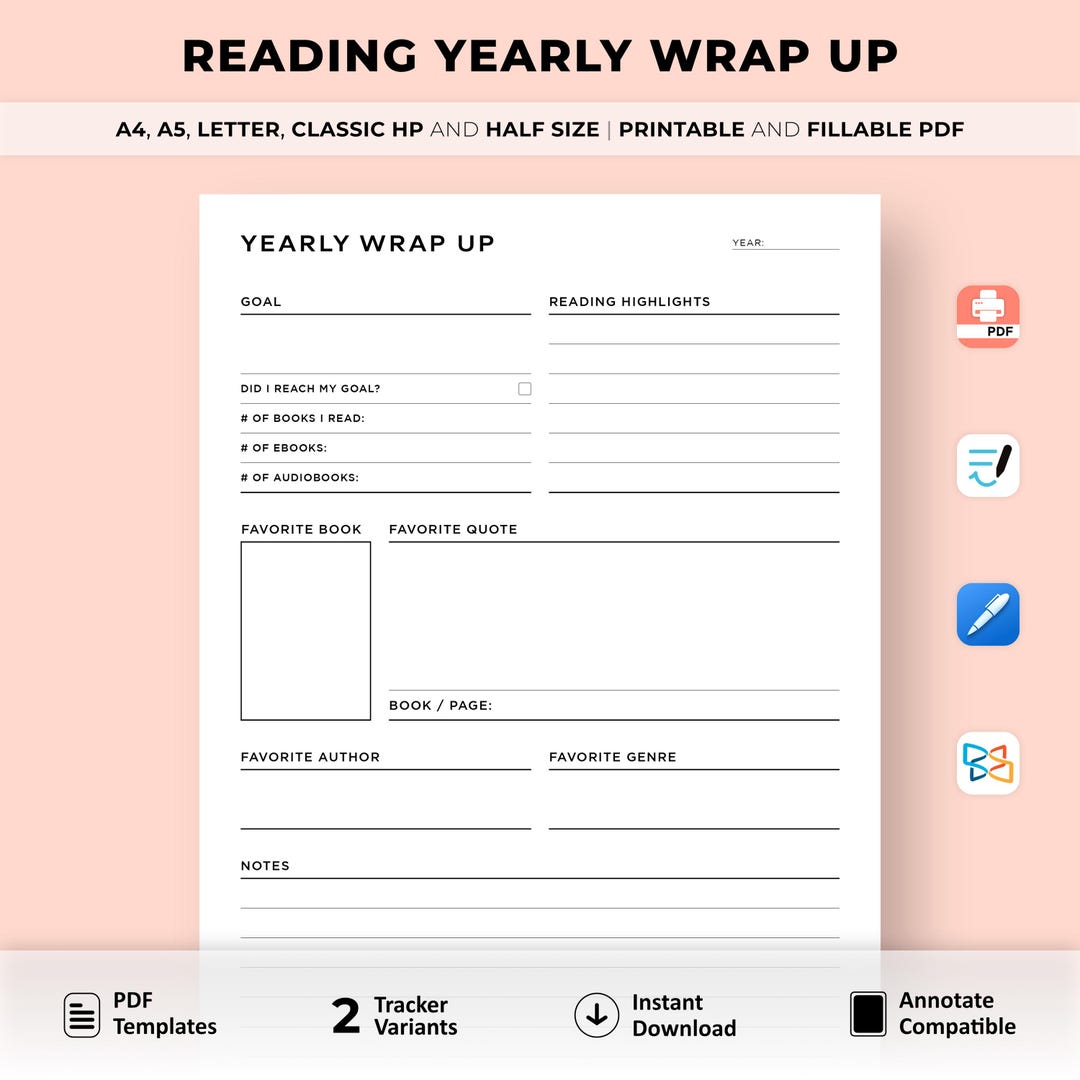 Reading Yearly Wrap up Page Printable, Reading Goal Planner, Reading ...