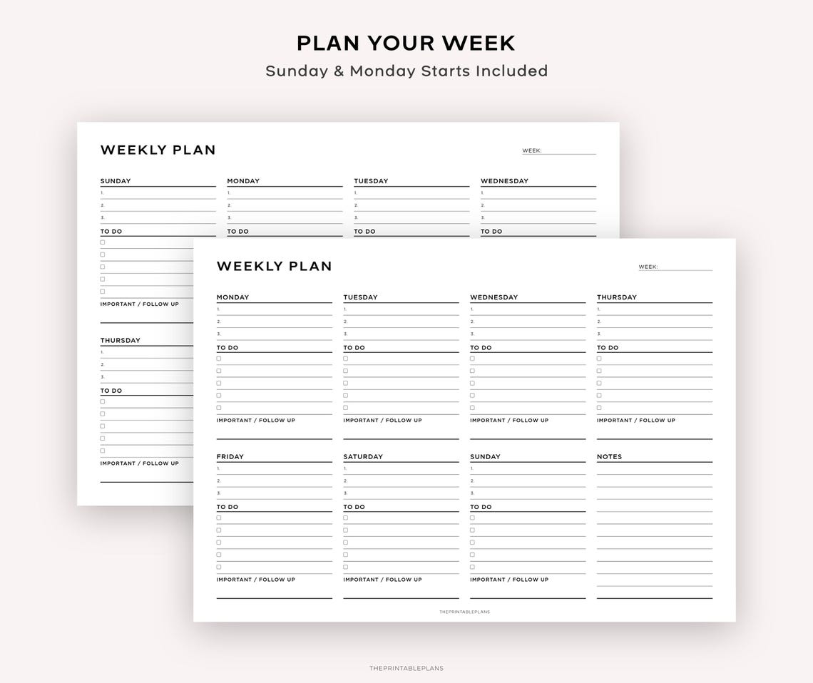 Weekly Planner Printable Landscape, Weekly Schedule, Week at a Glance ...