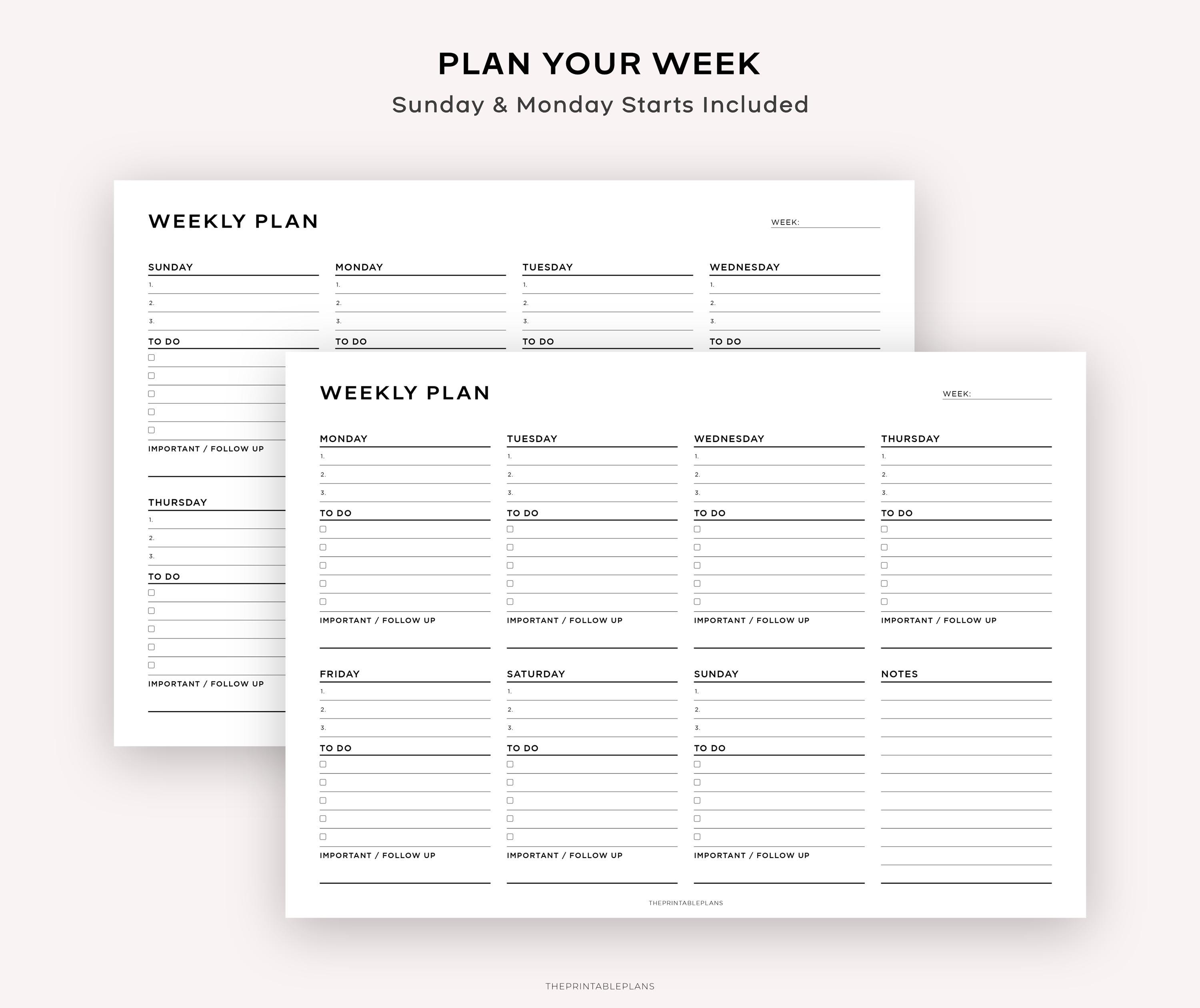 Weekly Planner Printable Landscape, Weekly Schedule, Week at a Glance ...