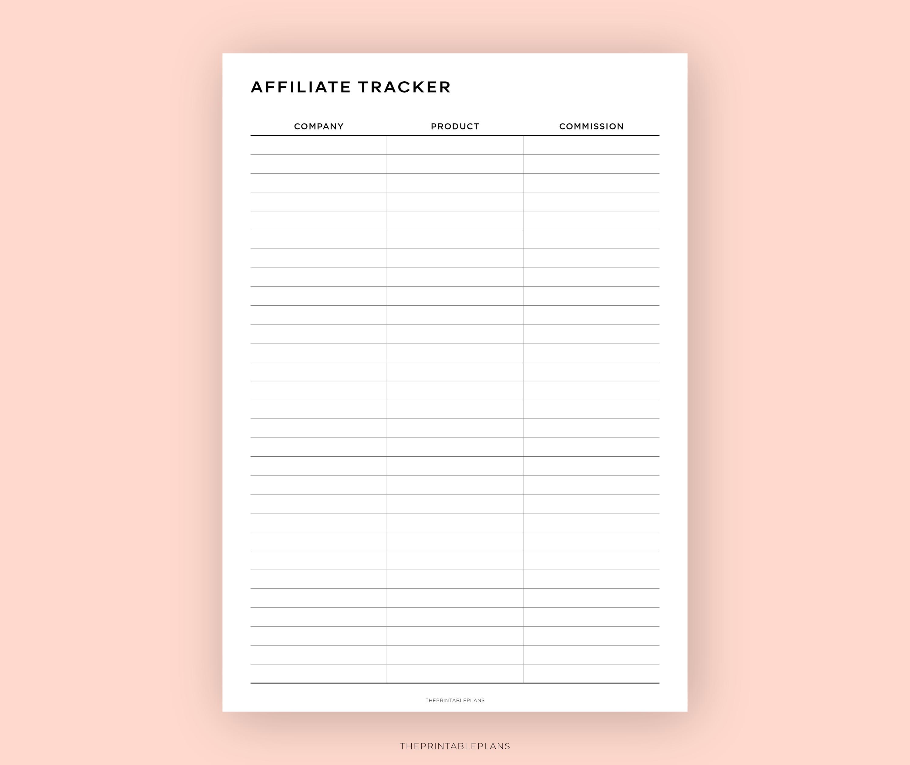 Affiliate Tracker Printable Template, Commission Log, Affiliate Program ...