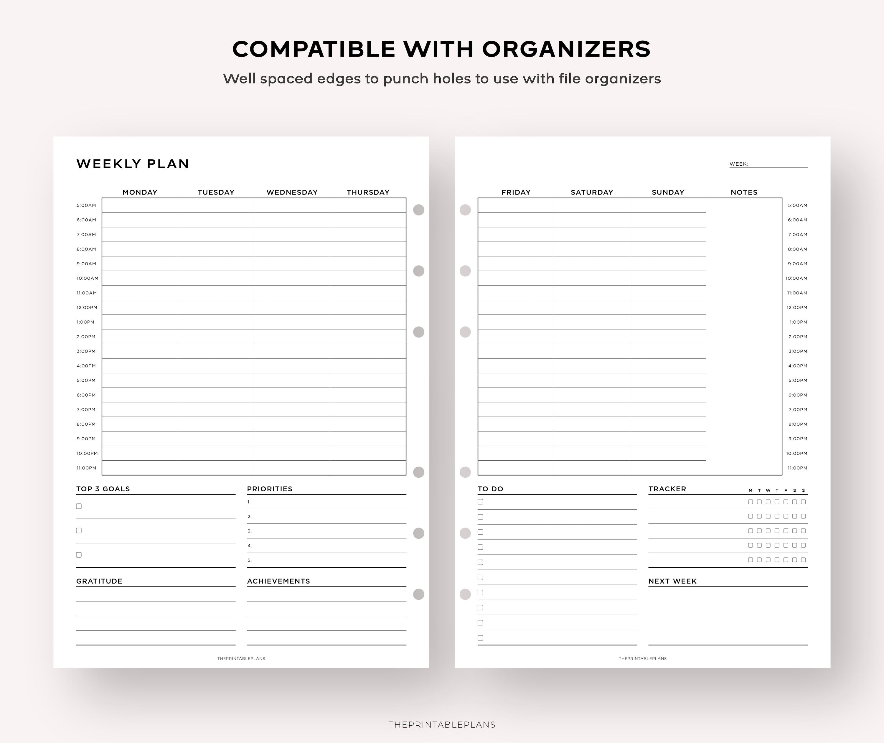 Weekly Schedule Two Pages, Weekly Planner Printable, Productivity ...