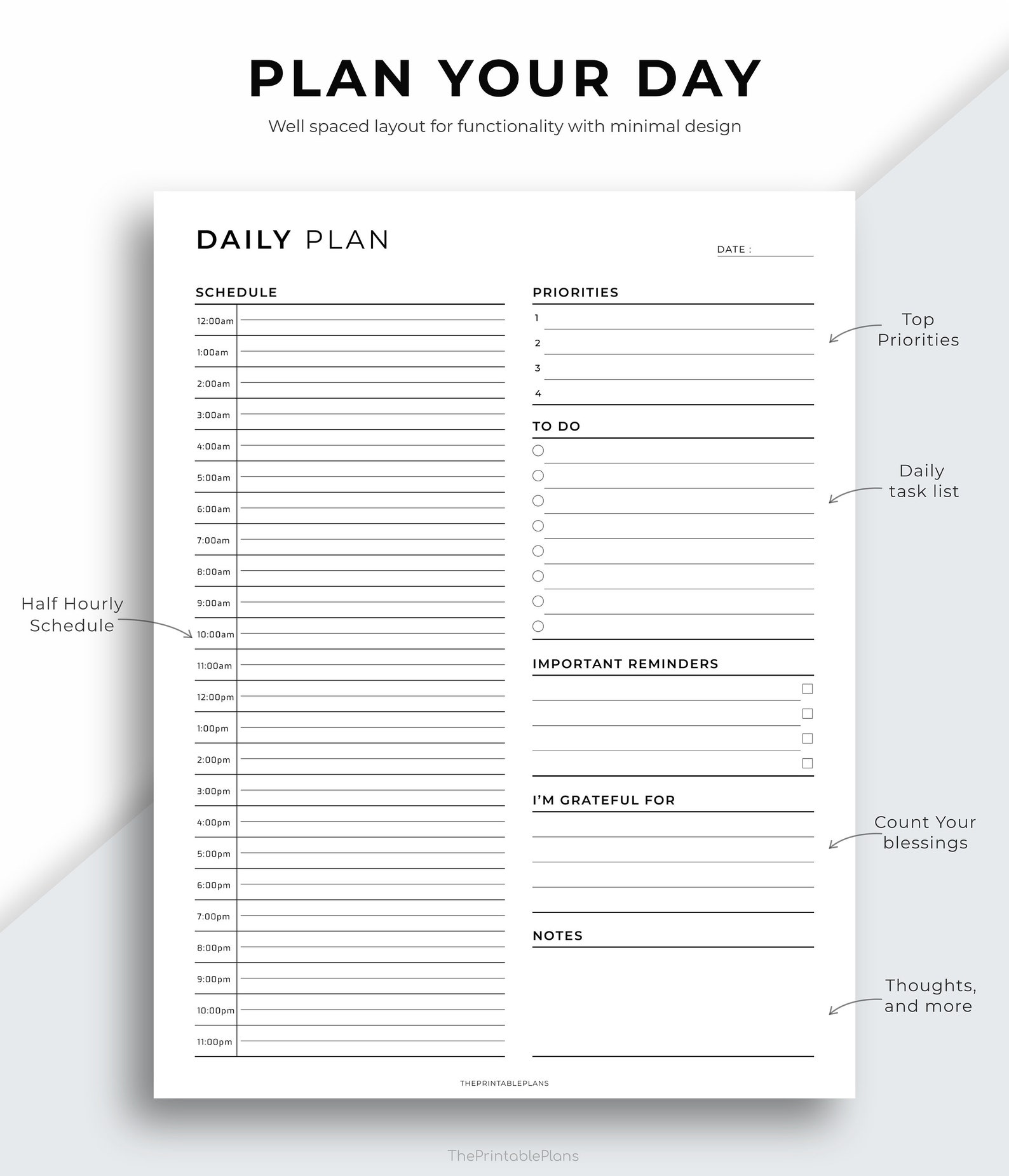24 Hour Daily Planner Printable, Hourly Planner, Daily Planner, to Do ...
