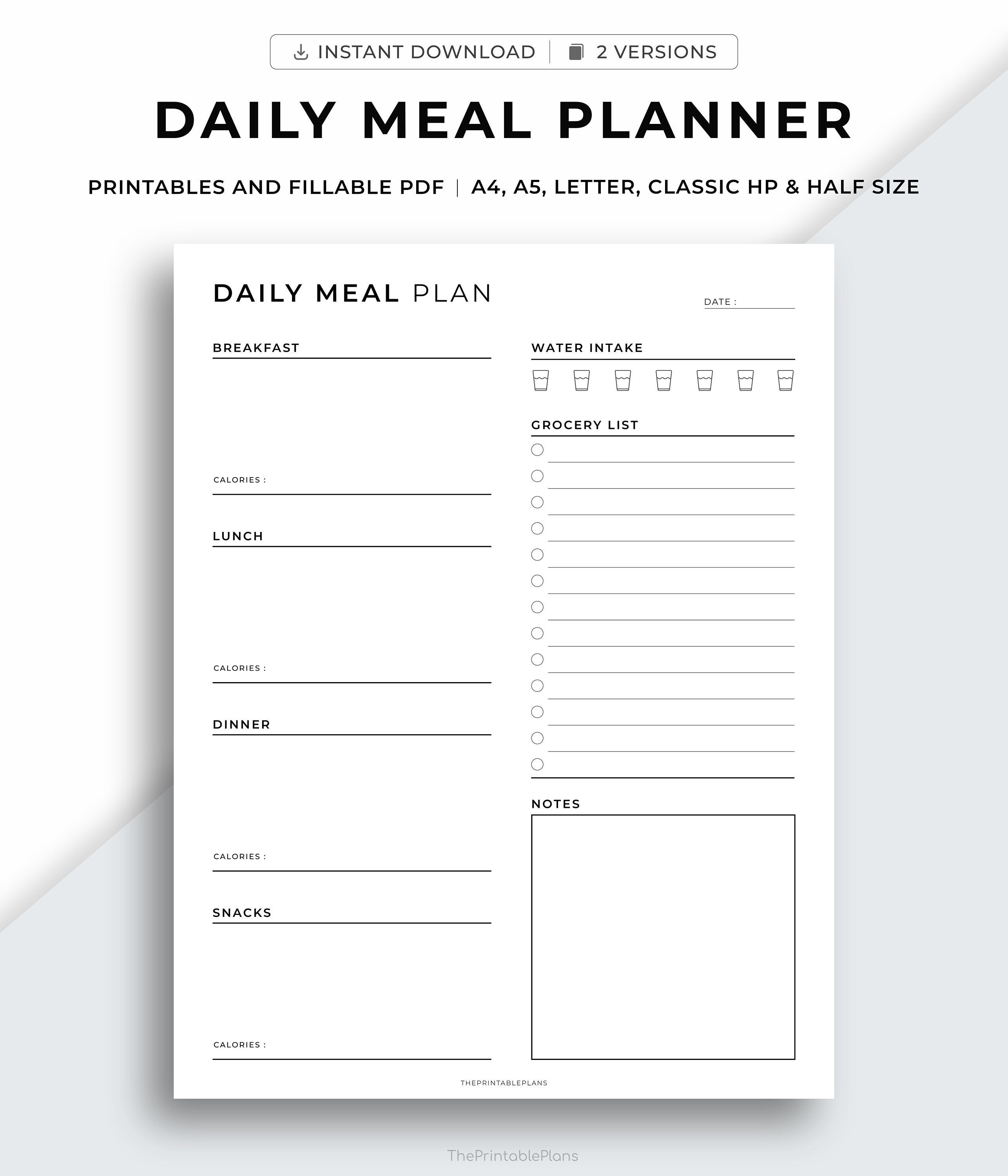 Printable Daily Meal Planner With Two Variants, Food Diary, Diet ...