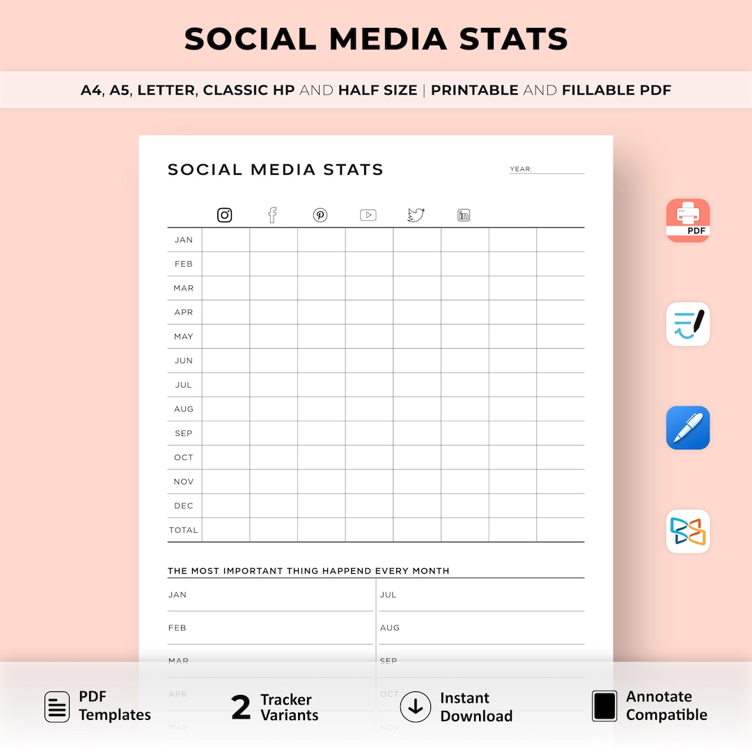 Social Media Stats Tracker Printable, Follower Stats Tracker, Analytics ...