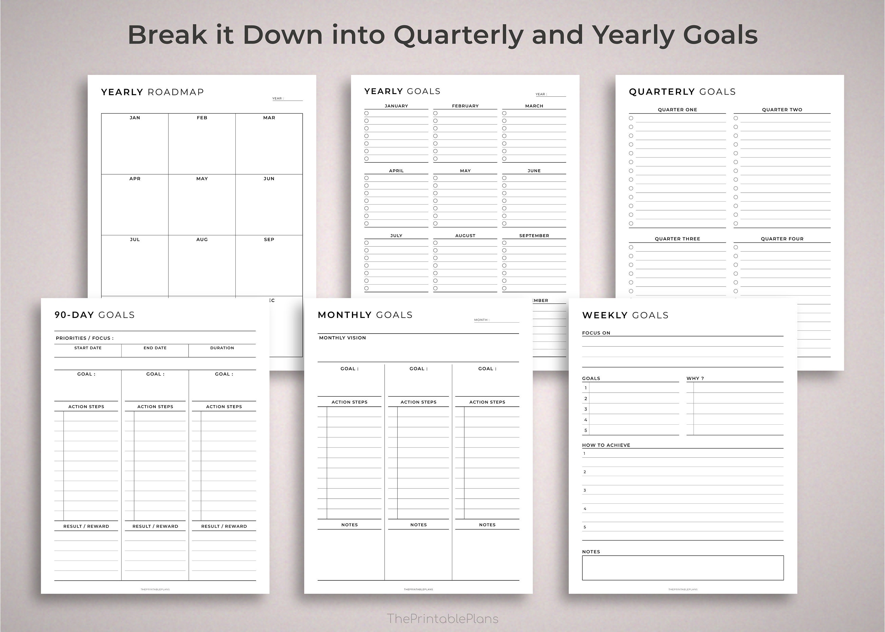 Printable Goal Planner Bundle, Daily, Weekly, Monthly, Quarterly ...