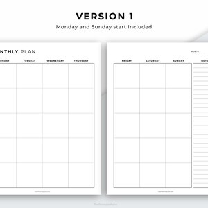 Undated Monthly Planner Printable, Month on Two Pages, Month at a ...