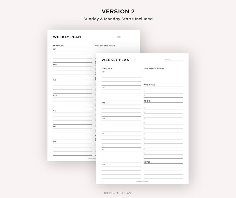 Weekly Planner Printable, Weekly Agenda, Weekly Schedule Organizer ...
