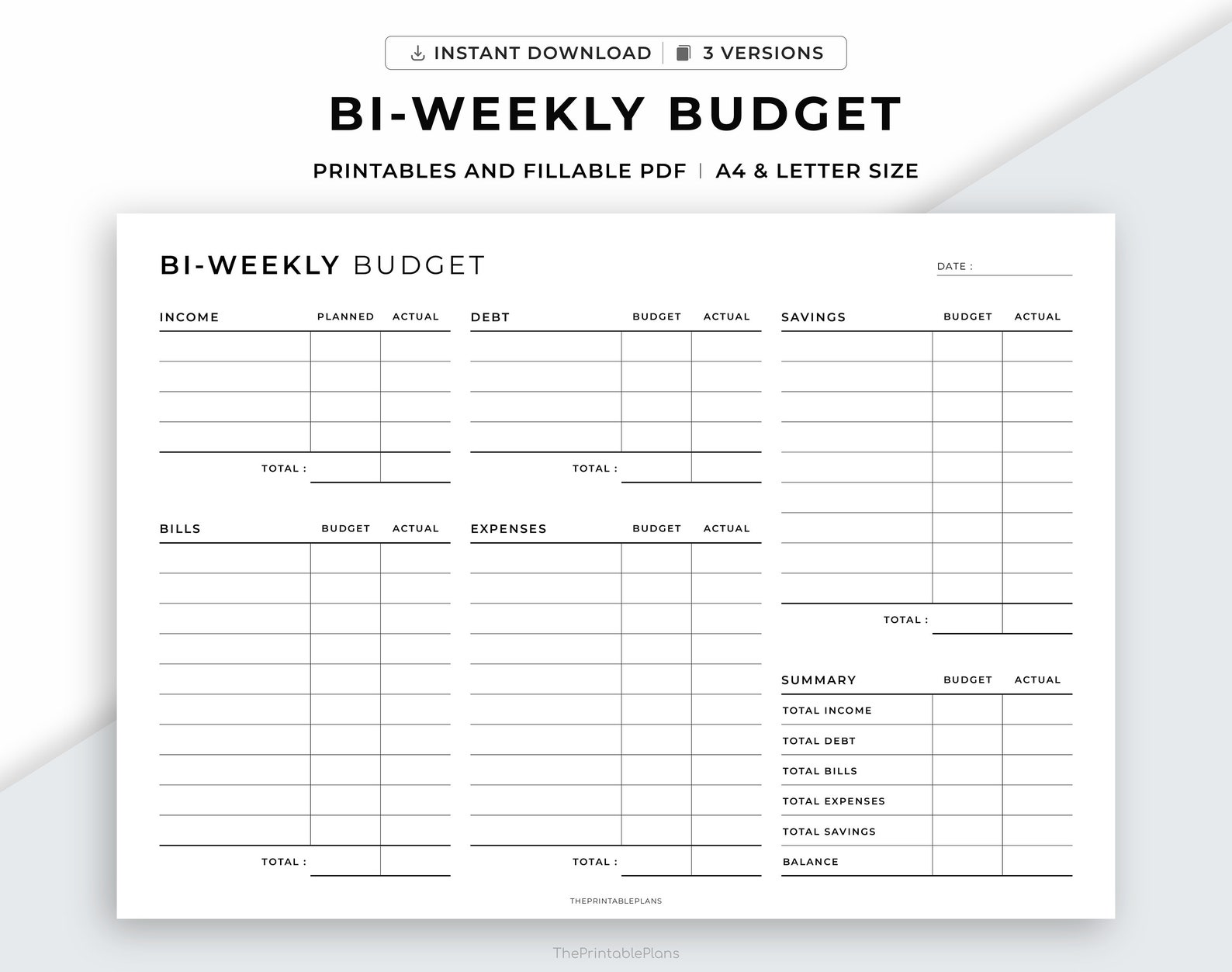 Bi-weekly Budget Planner Landscape Printable, Budget Template PDF ...