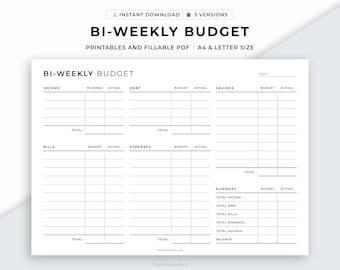Bi-weekly Budget Planner Printable, Budget Template PDF, Budget by ...