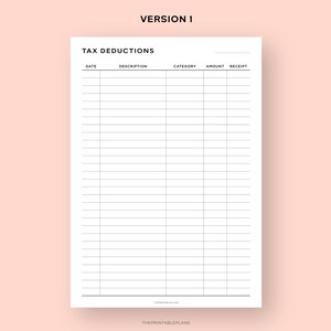 Tax Deduction Tracker Printable, Business Tax Log, Online Sales Tax Log ...