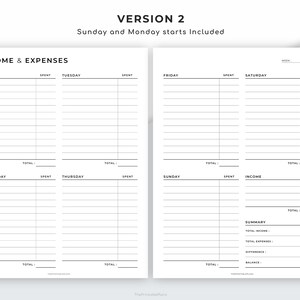 Weekly Income & Expense Tracker on Two Pages, Income Tracker, Expense ...