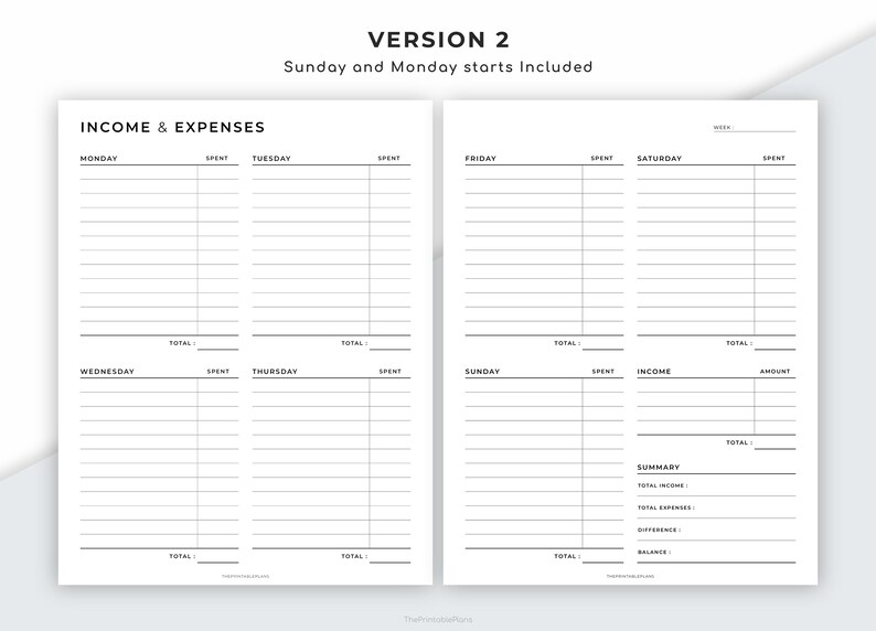 Weekly Income & Expense Tracker on Two Pages, Income Tracker, Expense ...