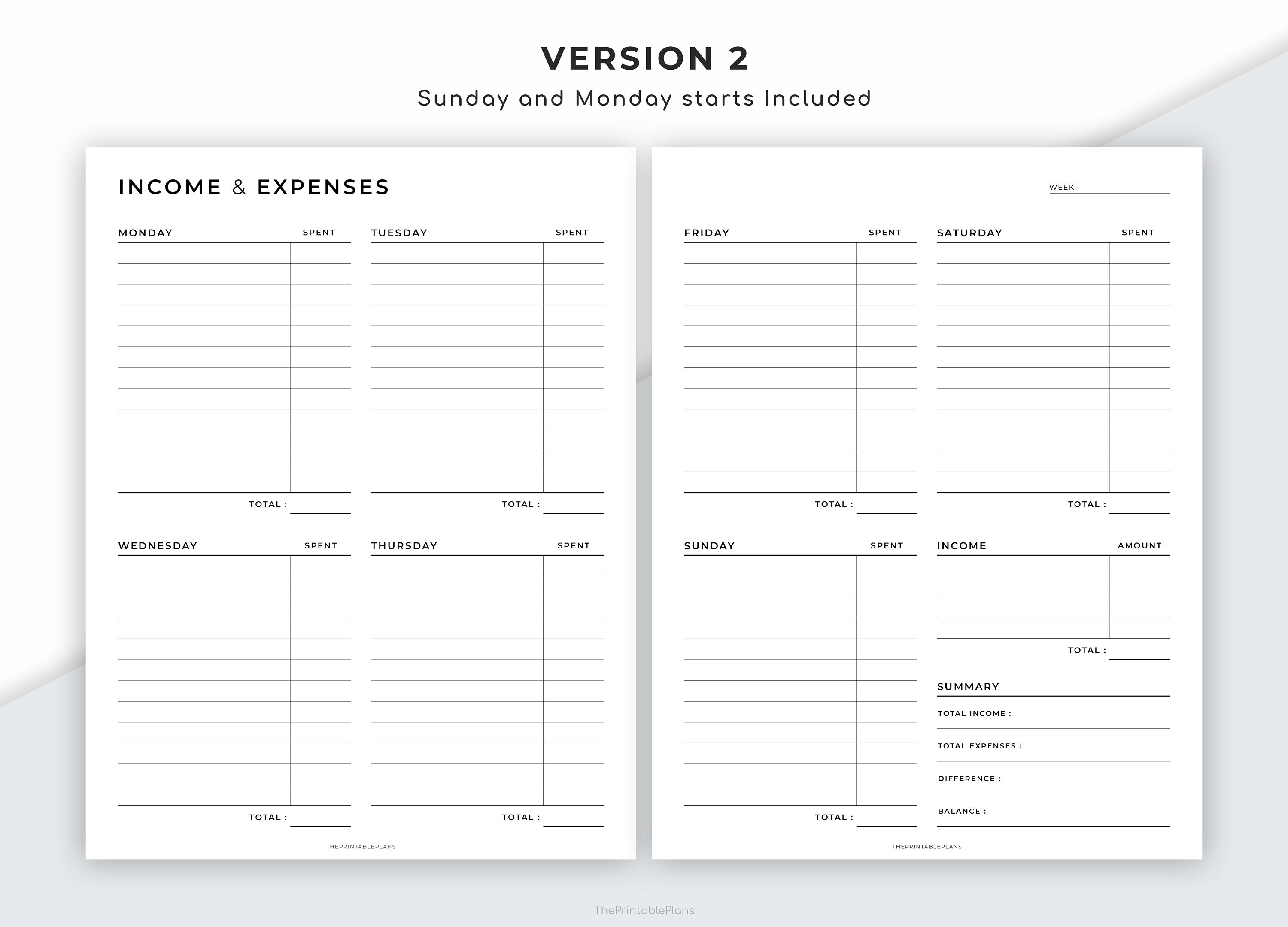 Weekly Income & Expense Tracker on Two Pages, Income Tracker, Expense ...
