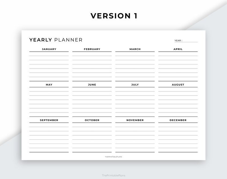 Landscape Yearly Tasks Planner Printable, Yearly to Do List, Minimalist ...
