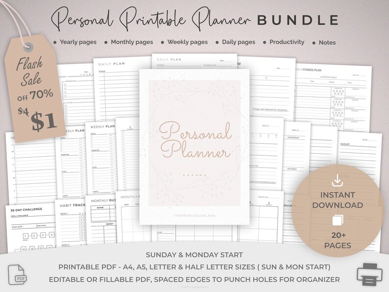 Printable Planner Personal Planner Bundle Daily Weekly - Etsy