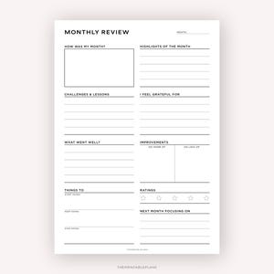Monthly Review Printable, Monthly Reflection, Monthly Evaluation ...