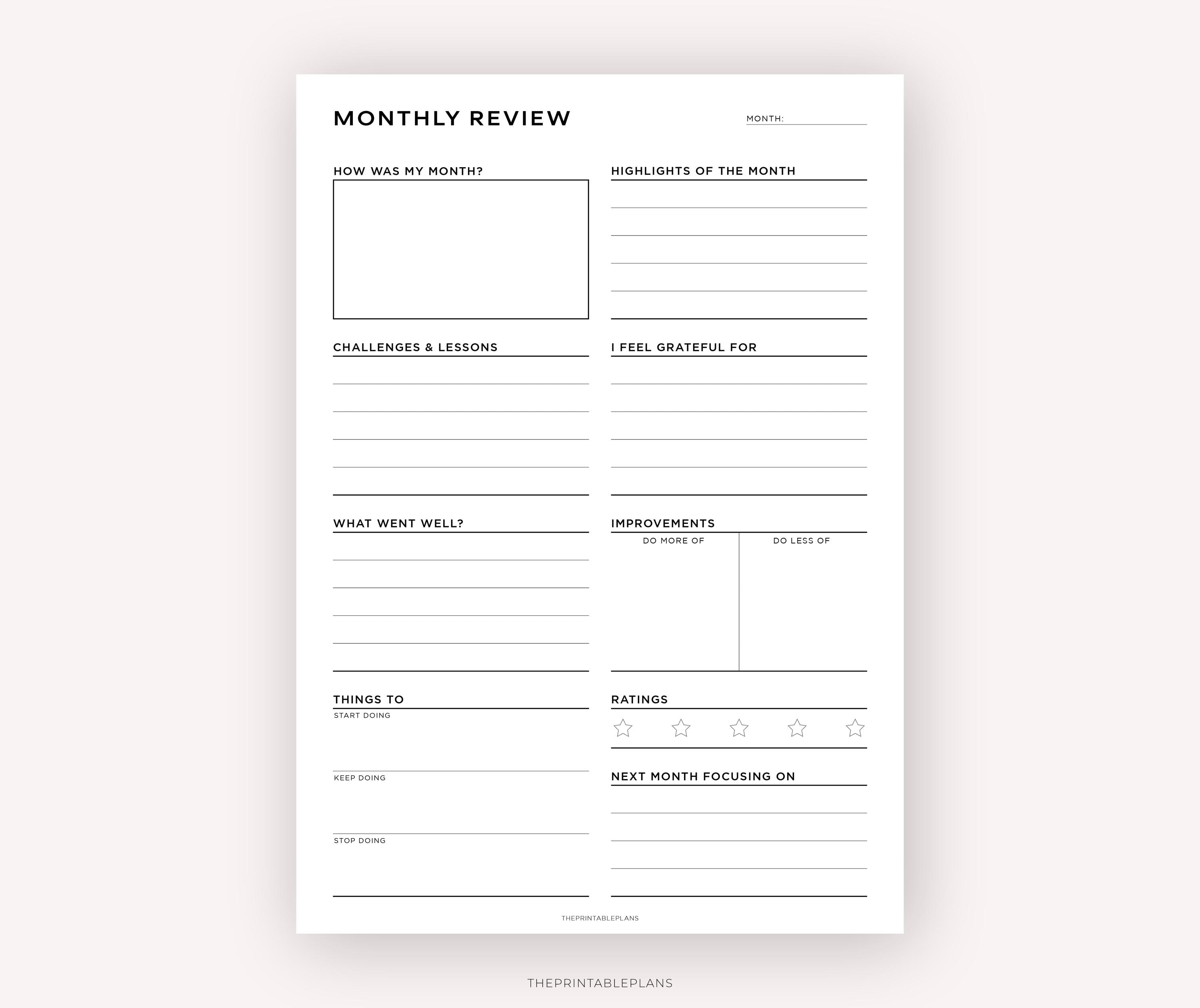 Monthly Review Printable, Monthly Reflection, Monthly Evaluation ...