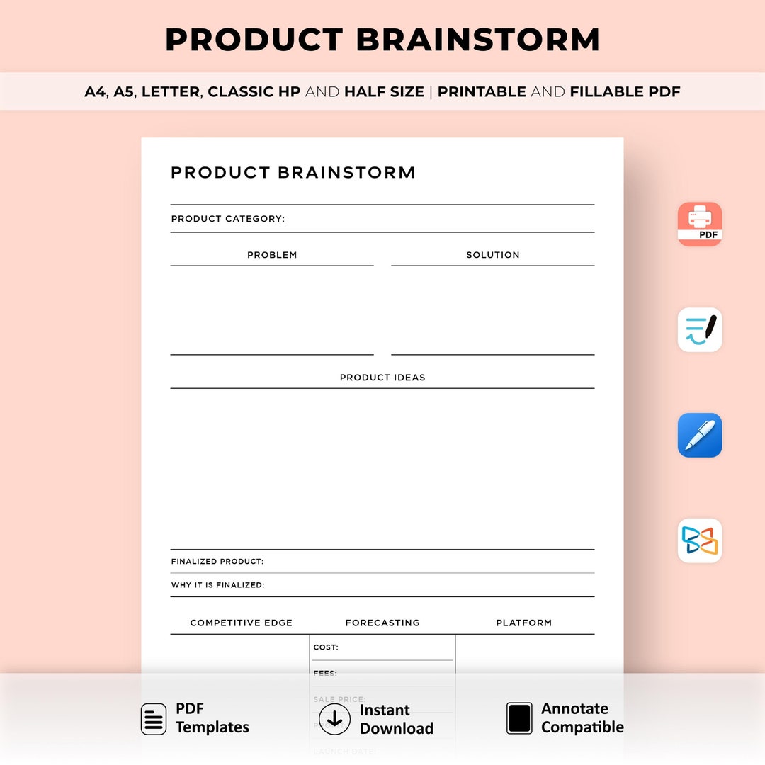 Product Brainstorm, Product Planner Printable, Product Ideas, Product ...
